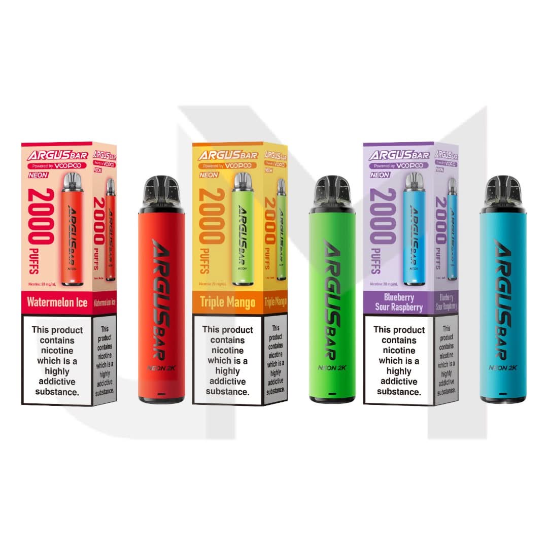 20mg Voopoo Argus Bar Neon 2K Prefilles Pod Vape Kit 2000 Puffs | UK ...