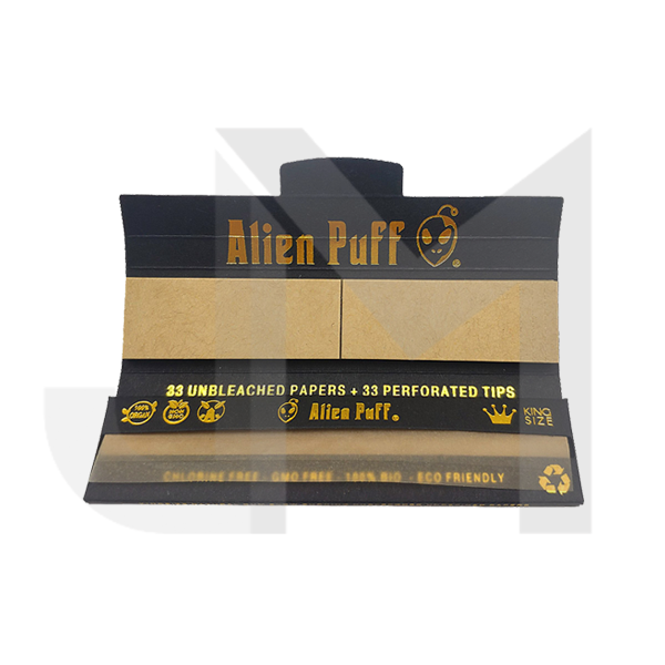 33 Alien Puff Black & Gold King Size Unbleached Brown Rolling Papers