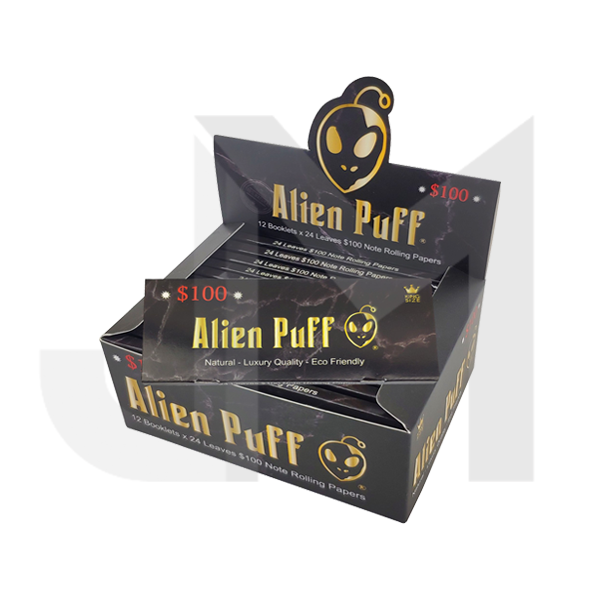 24 Alien Puff Black & Gold King Size $100 Note Rolling Papers ( HP176A