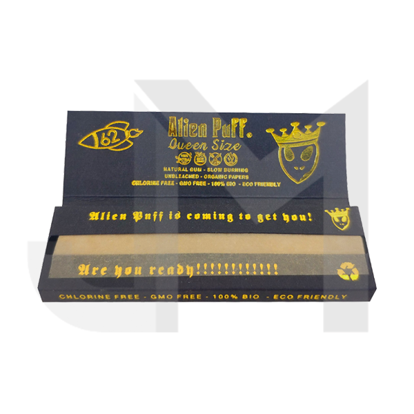 62 Alien Puff Black & Gold Queen Size Unbleached Brown Rolling Papers