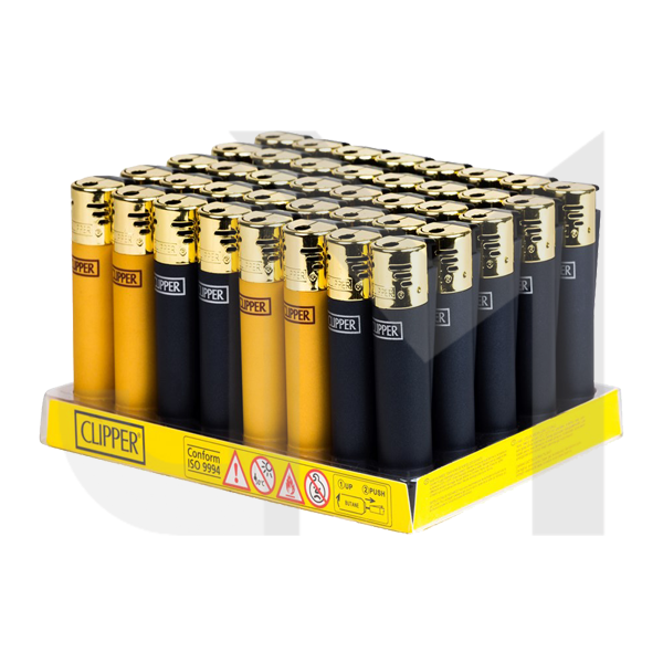 40 Clipper CK11RH Classic Large Flint Black & Gold Lighters - CK2C000U