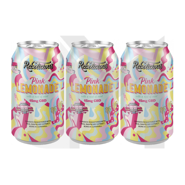 12 x Rebelicious 15mg CBD Pink Lemonade Sparkling Soft Drink - 330ml
